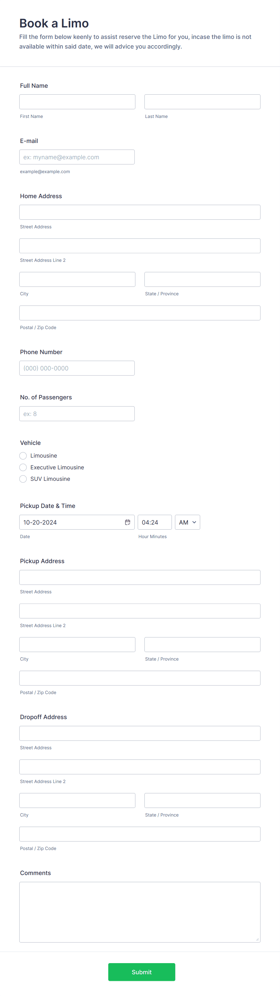 Book a Limo Form Template | Jotform