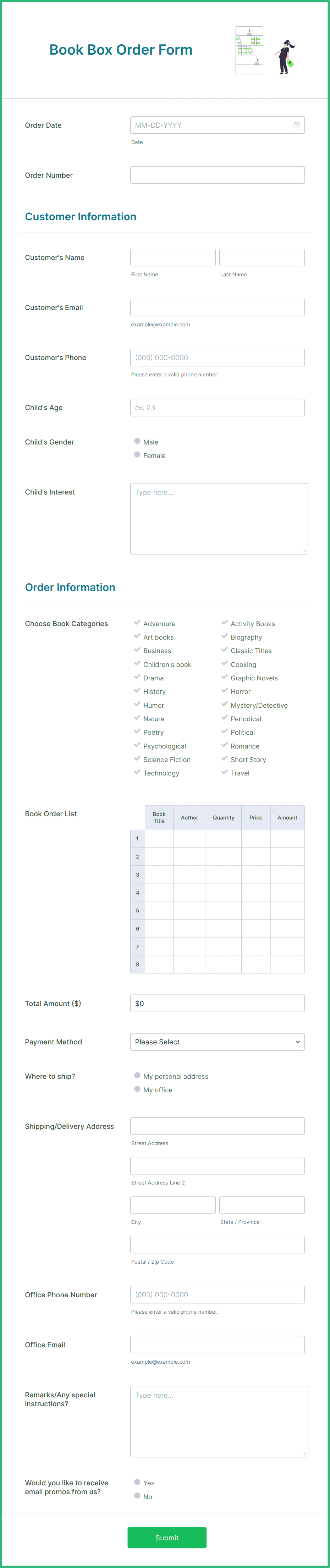 Book Box Order Form Template | Jotform