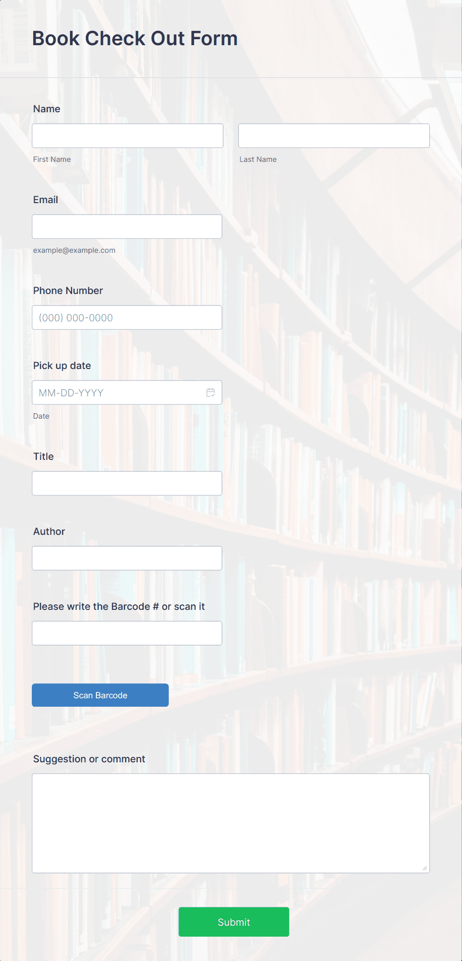 Book Check Out Form Template | Jotform