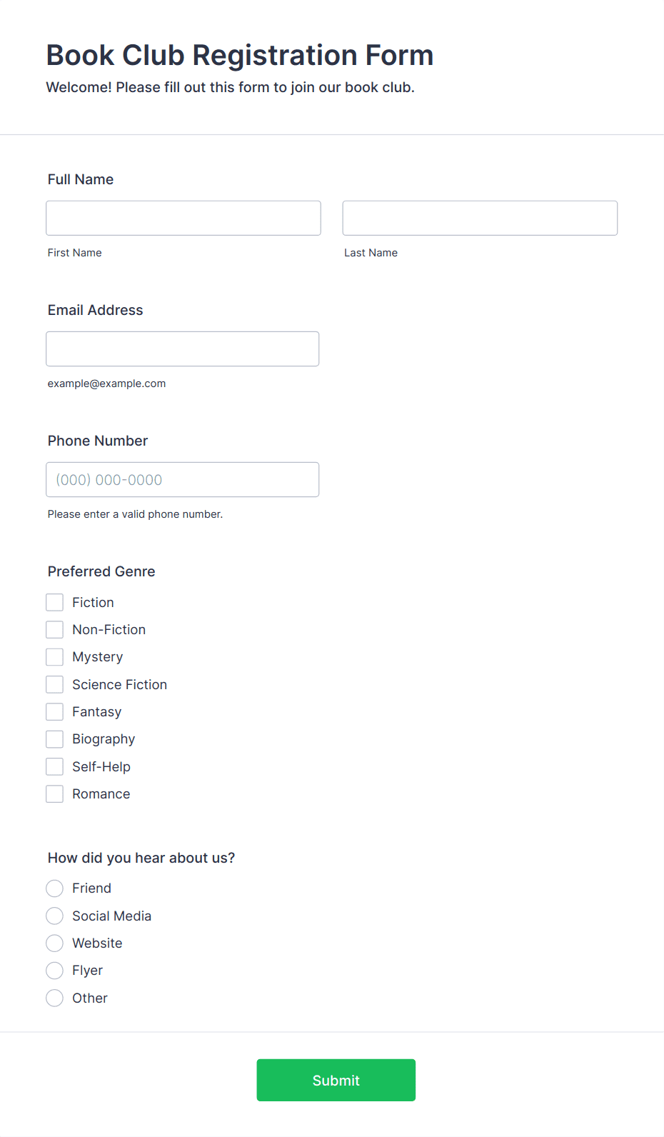 Book Club Registration Form Template | Jotform