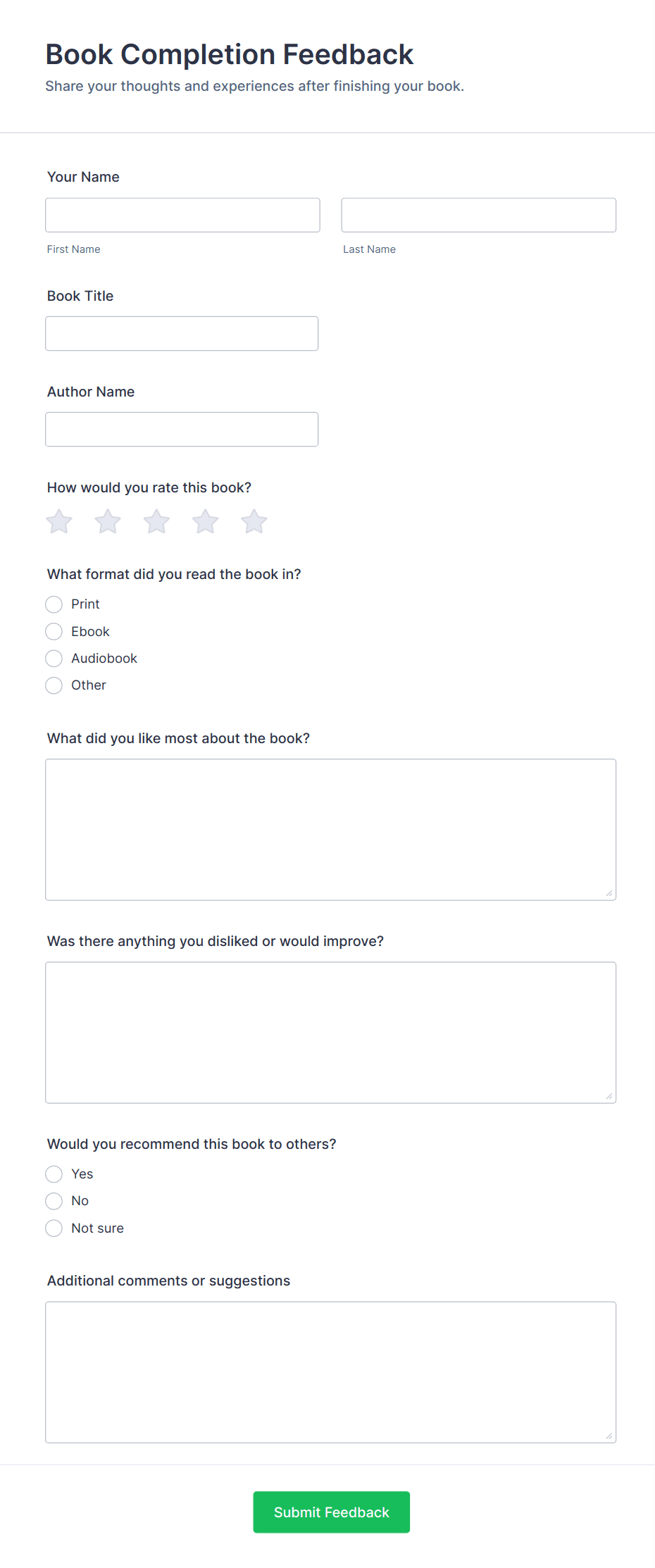 Book Completion Feedback Form Template | Jotform