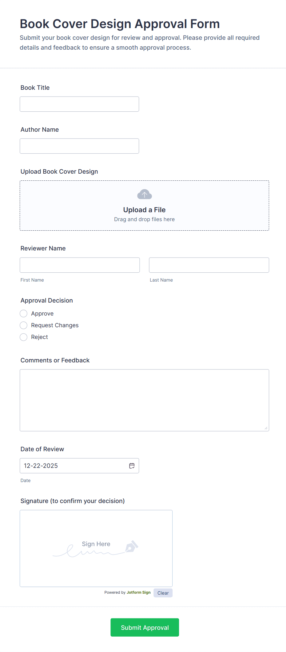 Book Cover Design Approval Form Template | Jotform