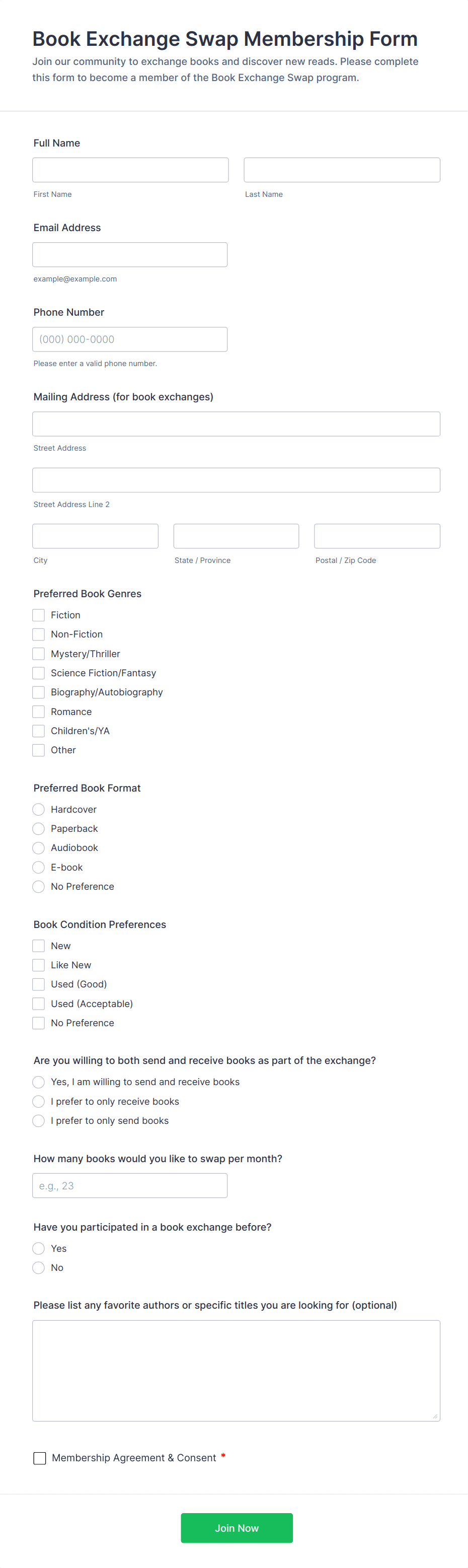 Book Exchange Swap Membership Form Form Template | Jotform