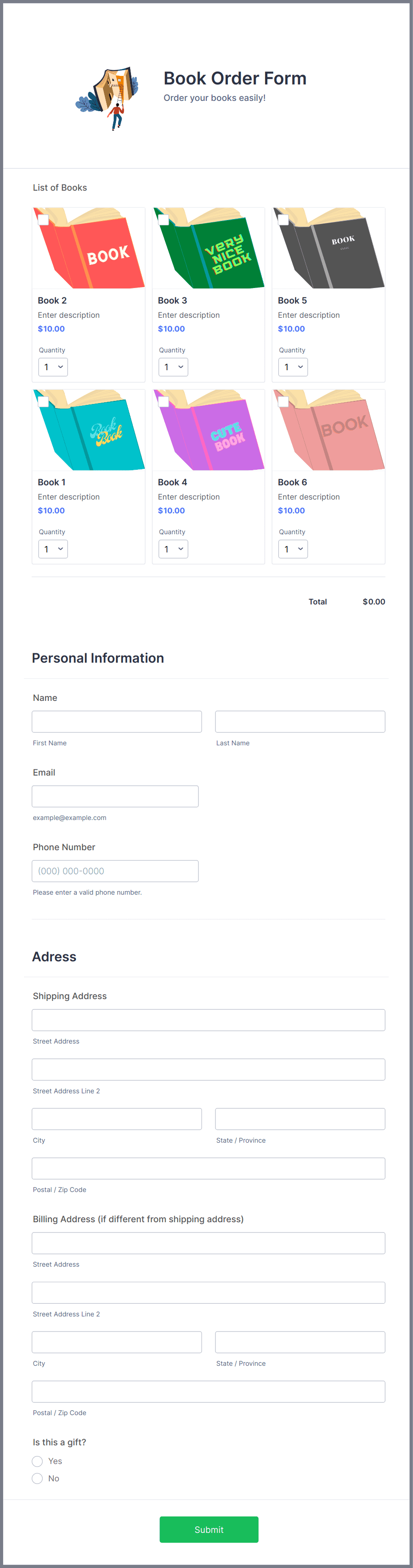 Book Order Form Template | Jotform