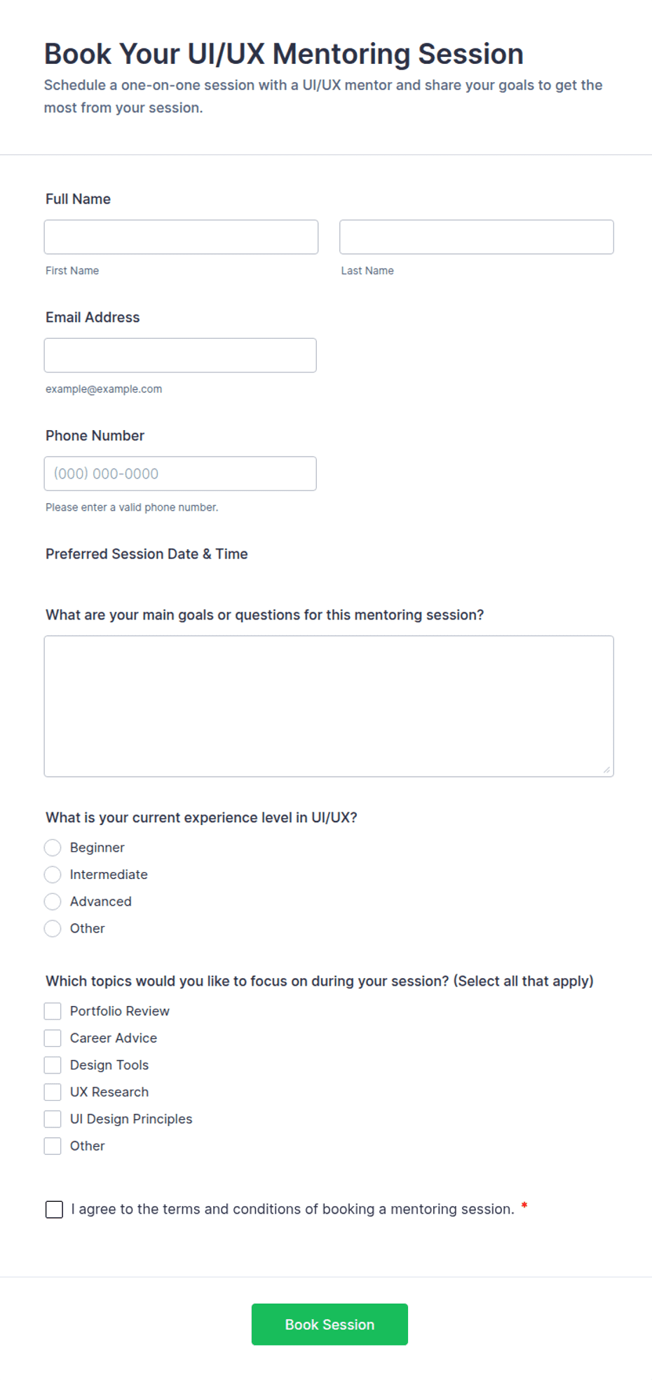 Book Your UI/UX Mentoring Session Form Template | Jotform