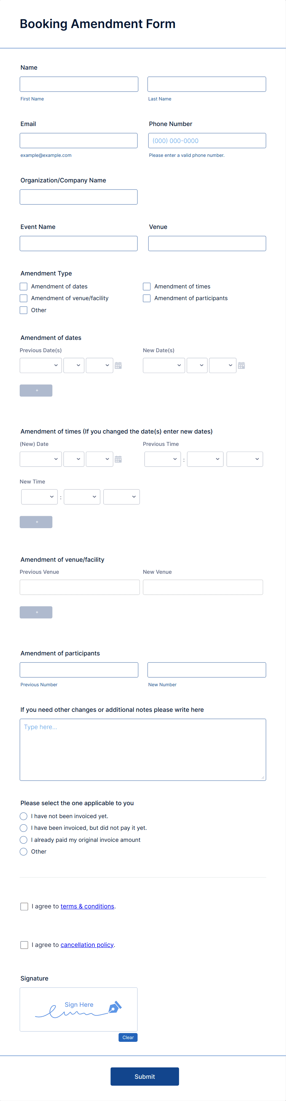 Booking Amendment Form Template | Jotform