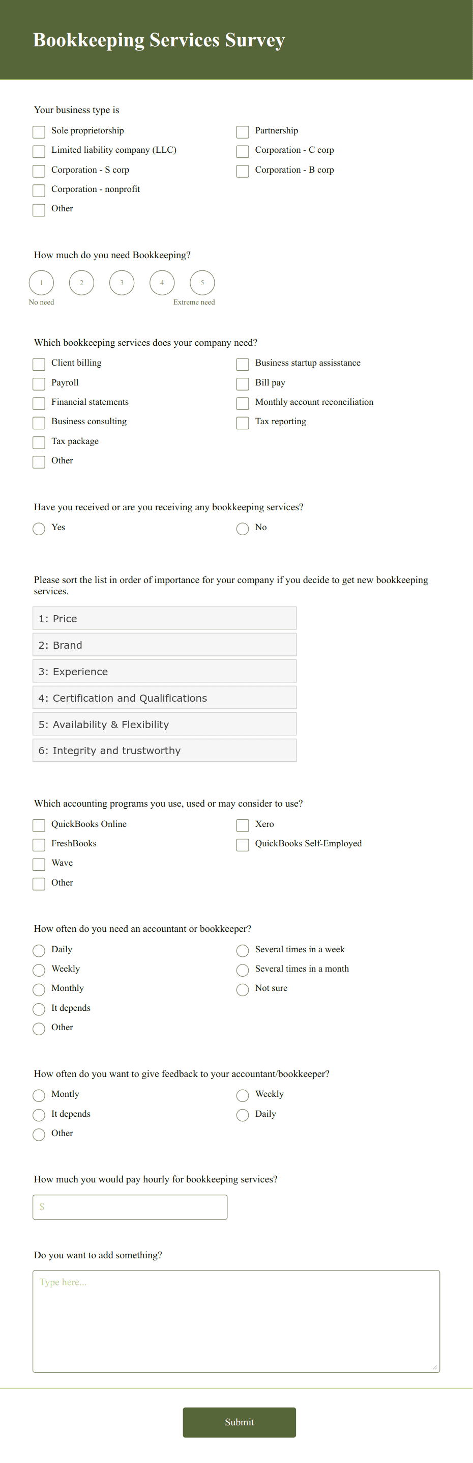 Bookkeeping Services Survey Form Template | Jotform
