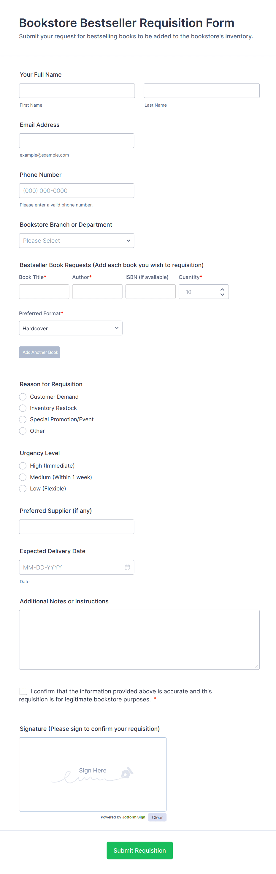 Bookstore Bestseller Requisition Form Template | Jotform