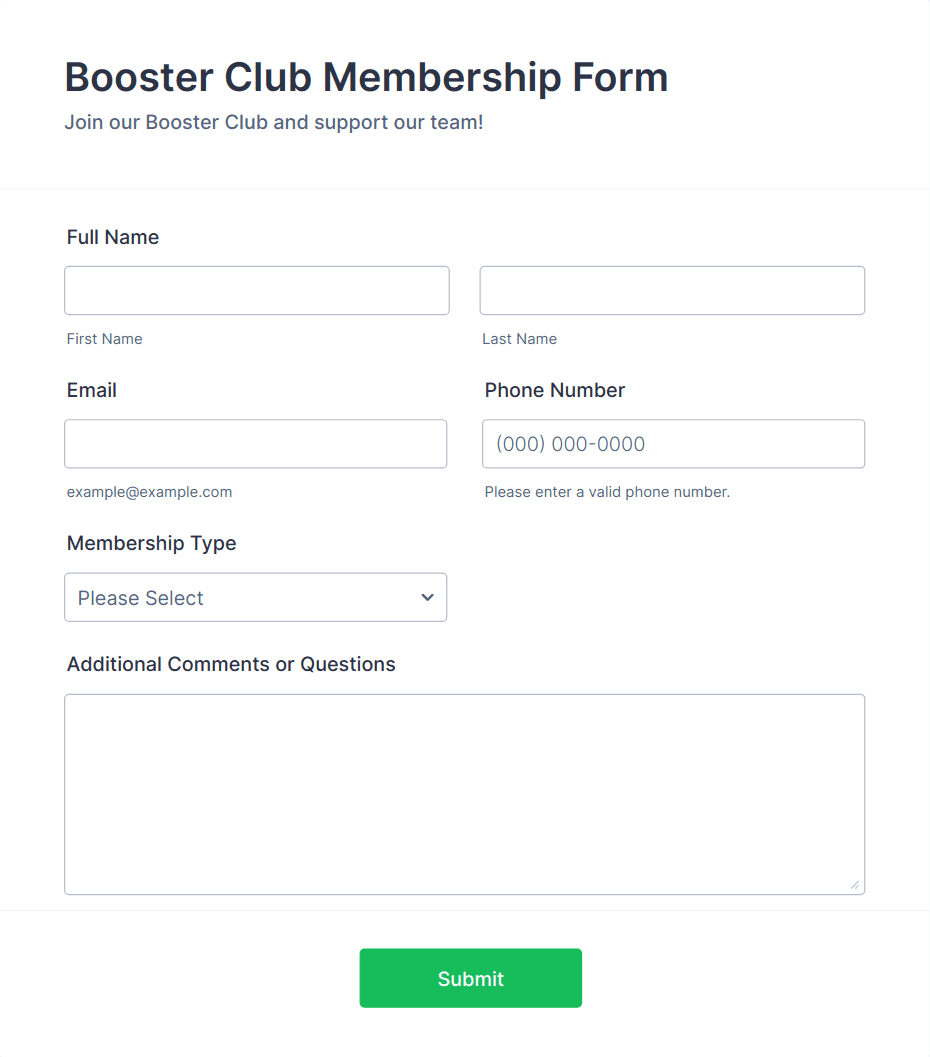 Booster Club Membership Form Template | Jotform