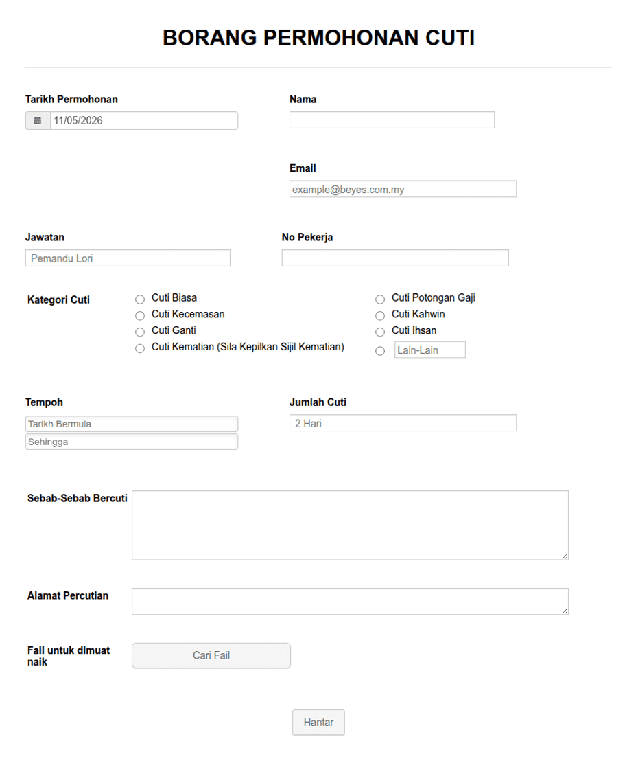 Borang Cuti Sekolah Form Template | Jotform