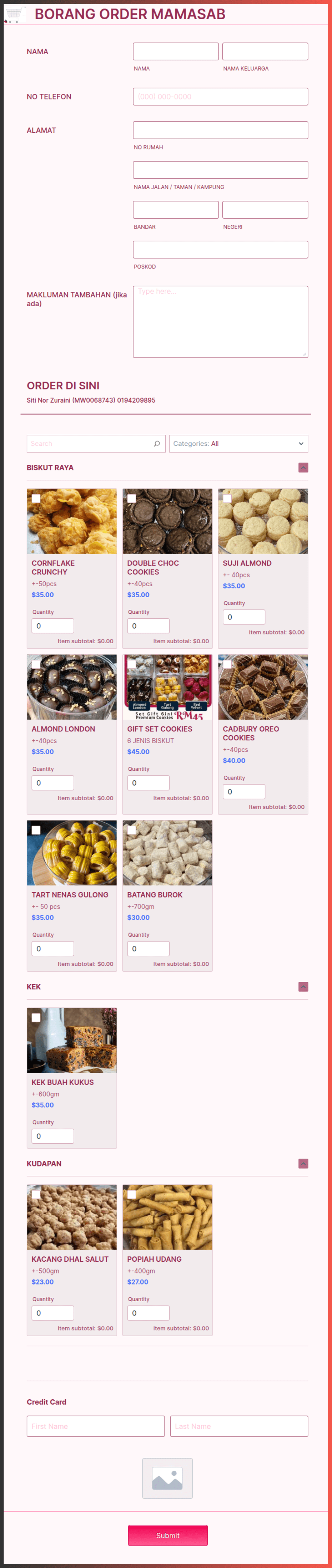 Borang Order Mamasab Form Template | Jotform