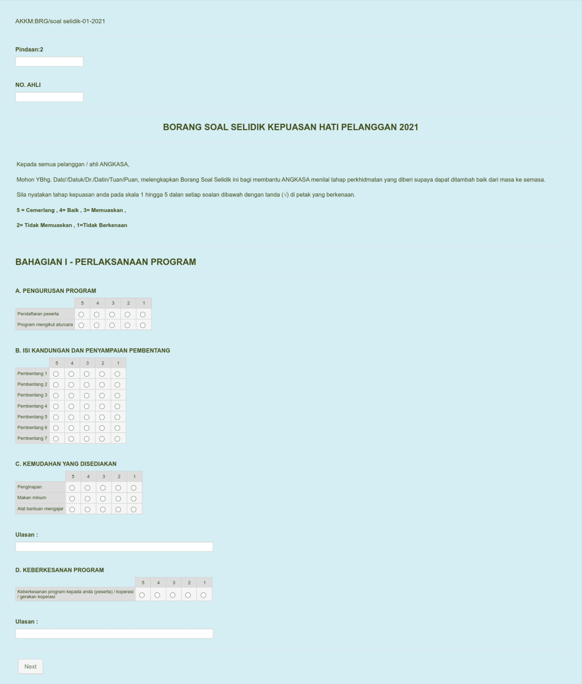 Borang Soal Selidik Kepuasan Hati Pelanggan 30 Julai ... Form Template ...