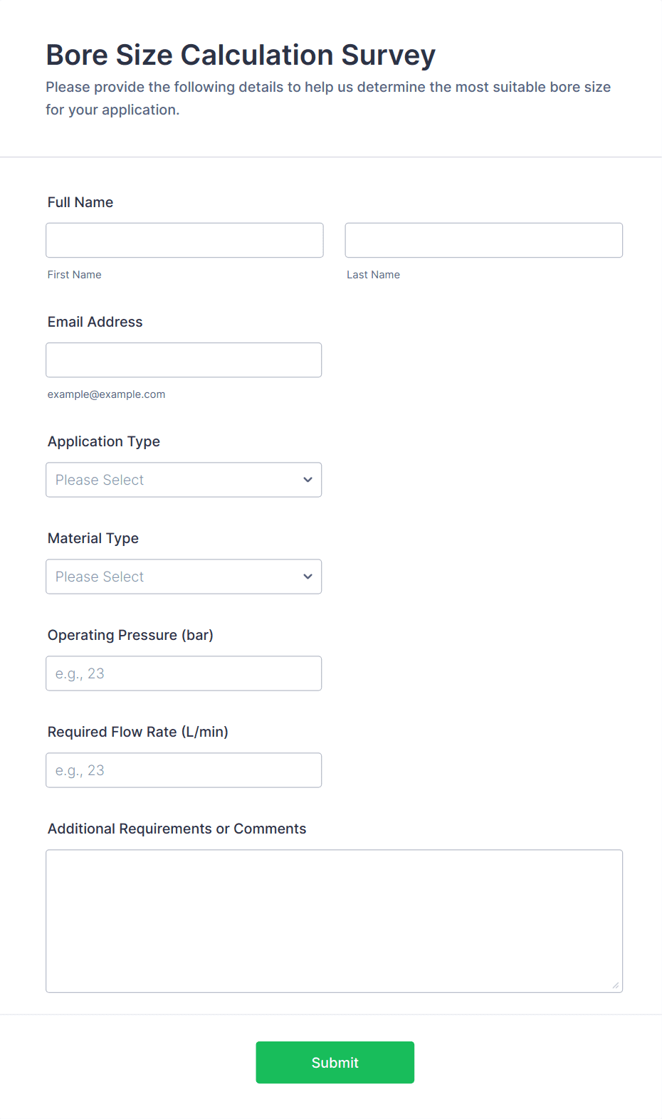 Bore Size Calculation Survey Form Template | Jotform