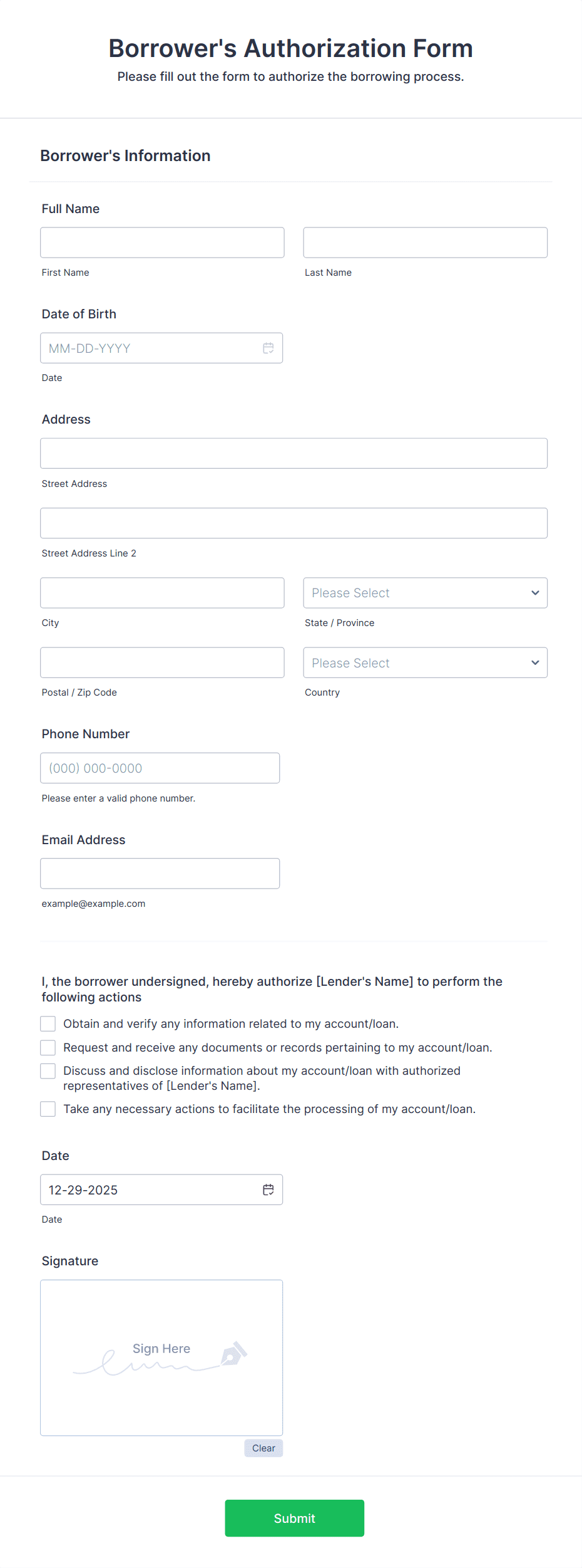 Borrower's Authorization Form Template | Jotform