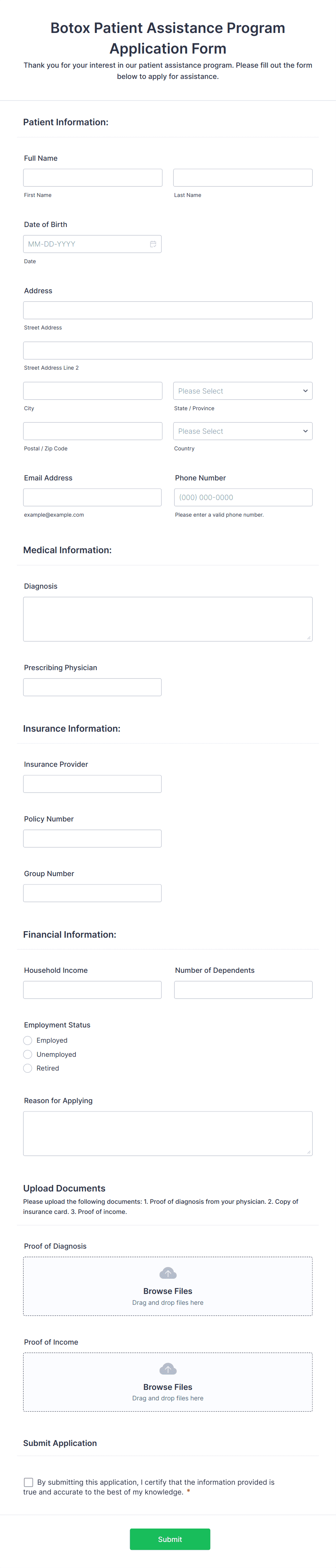Botox Patient Assistance Program Application Form Template | Jotform