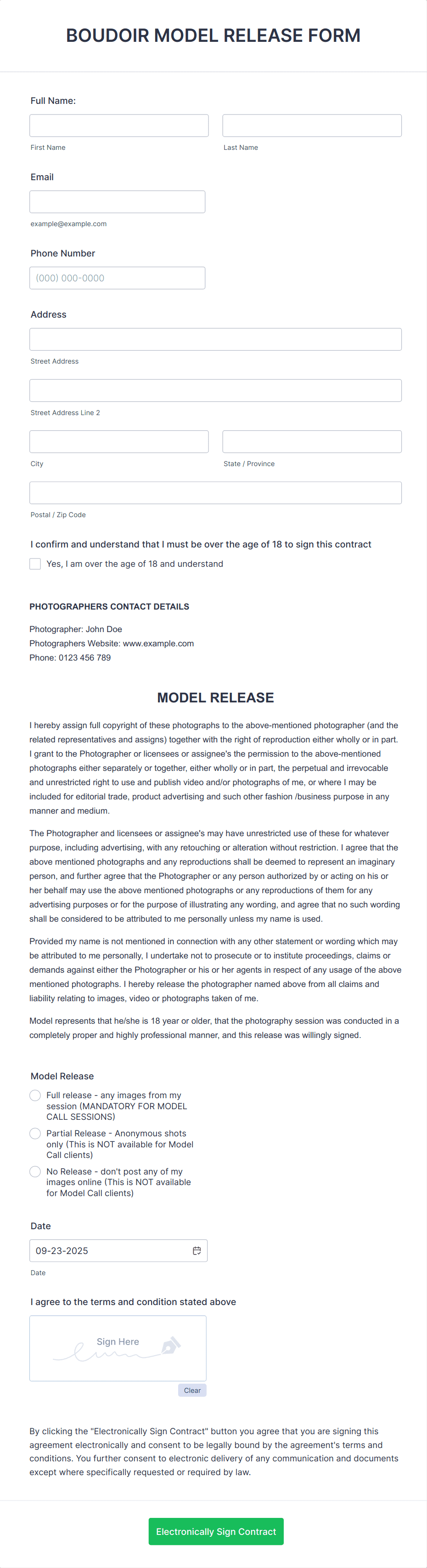 Boudoir Model Release Form Template | Jotform