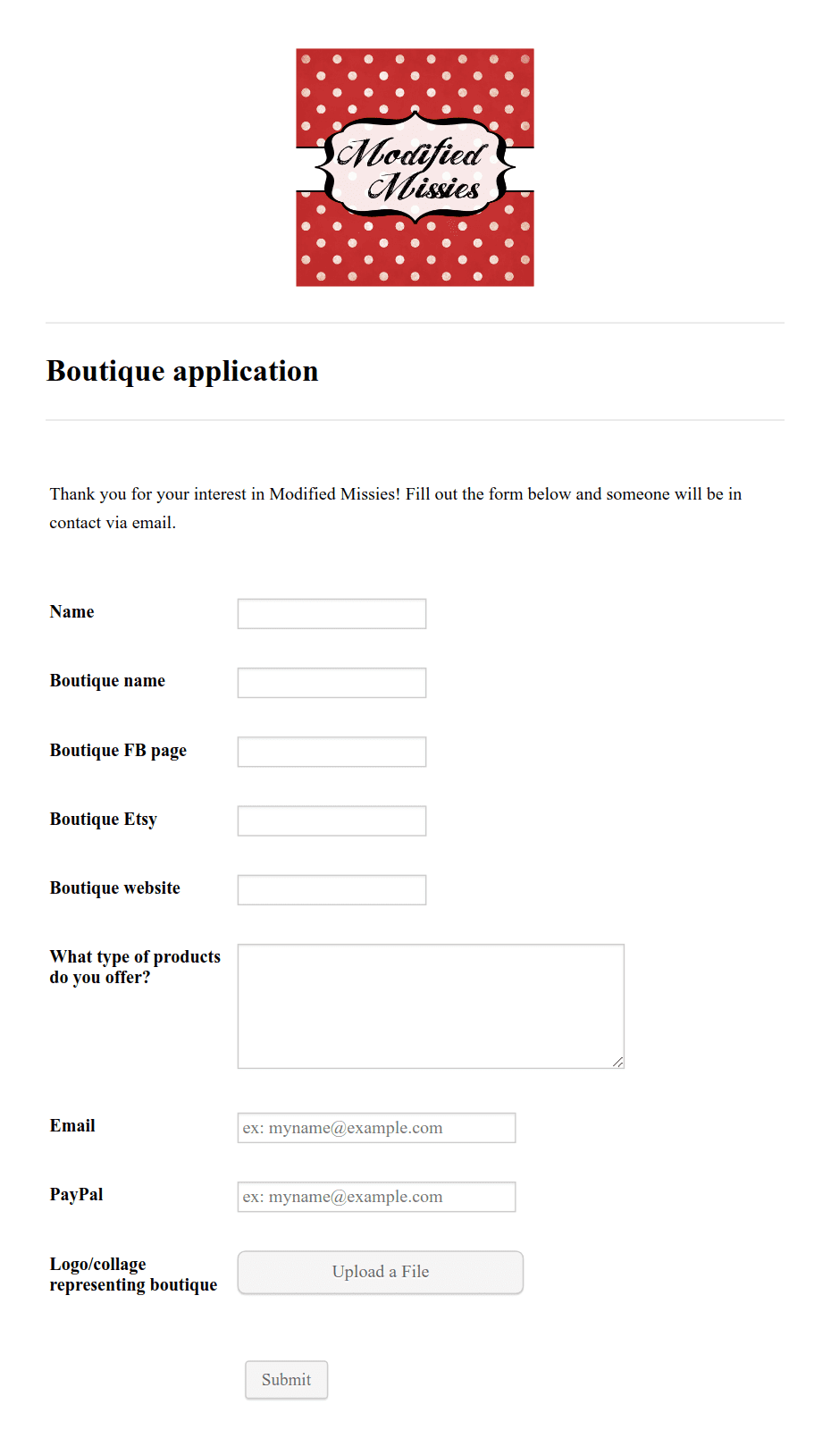 Boutique application Form Template | Jotform