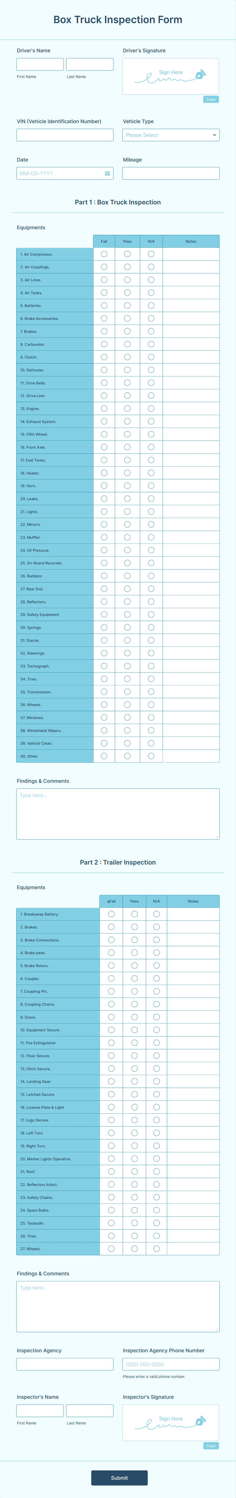 Box Truck Inspection Form Template | Jotform