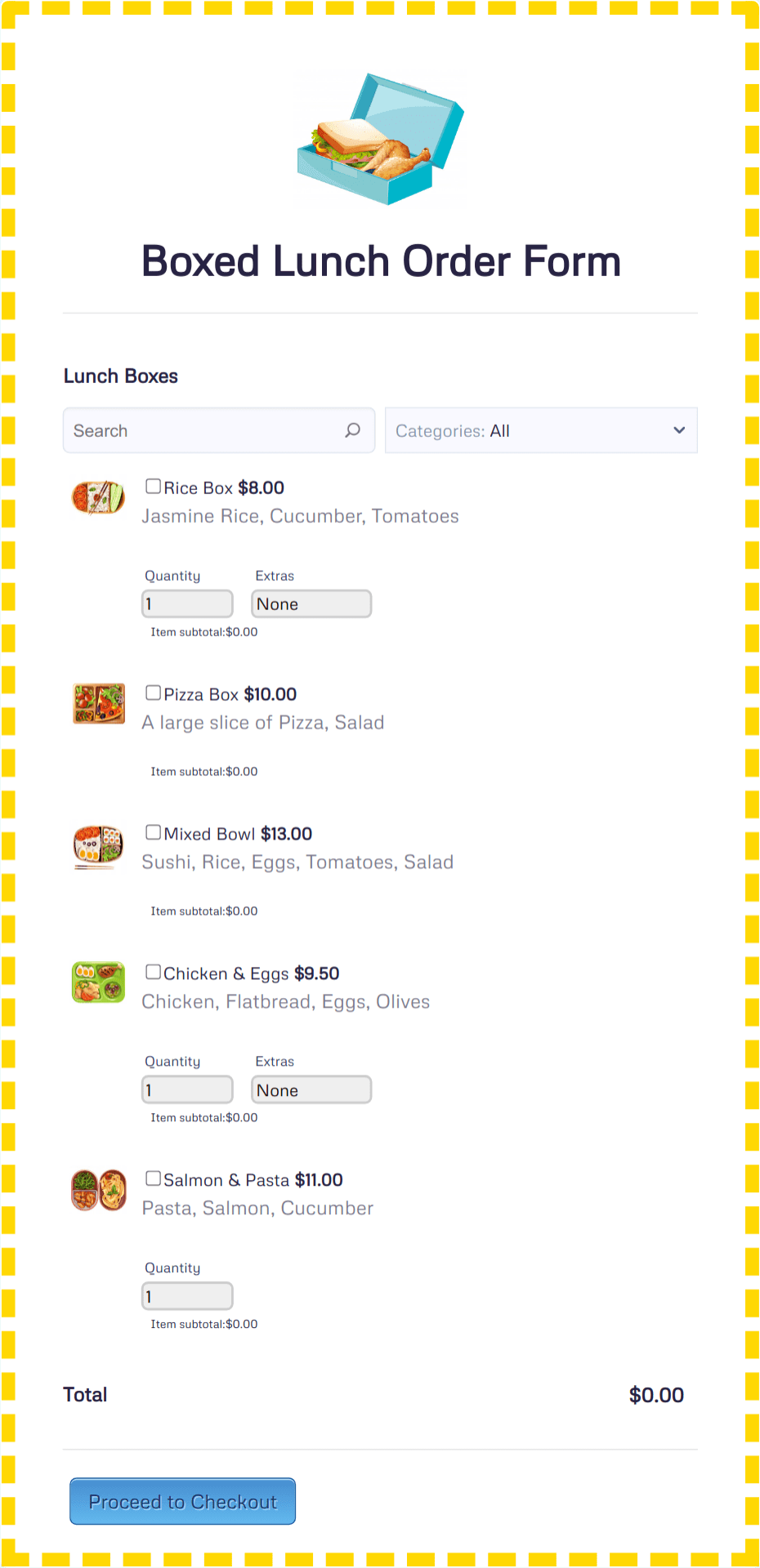 Boxed Lunch Order Form Template | Jotform