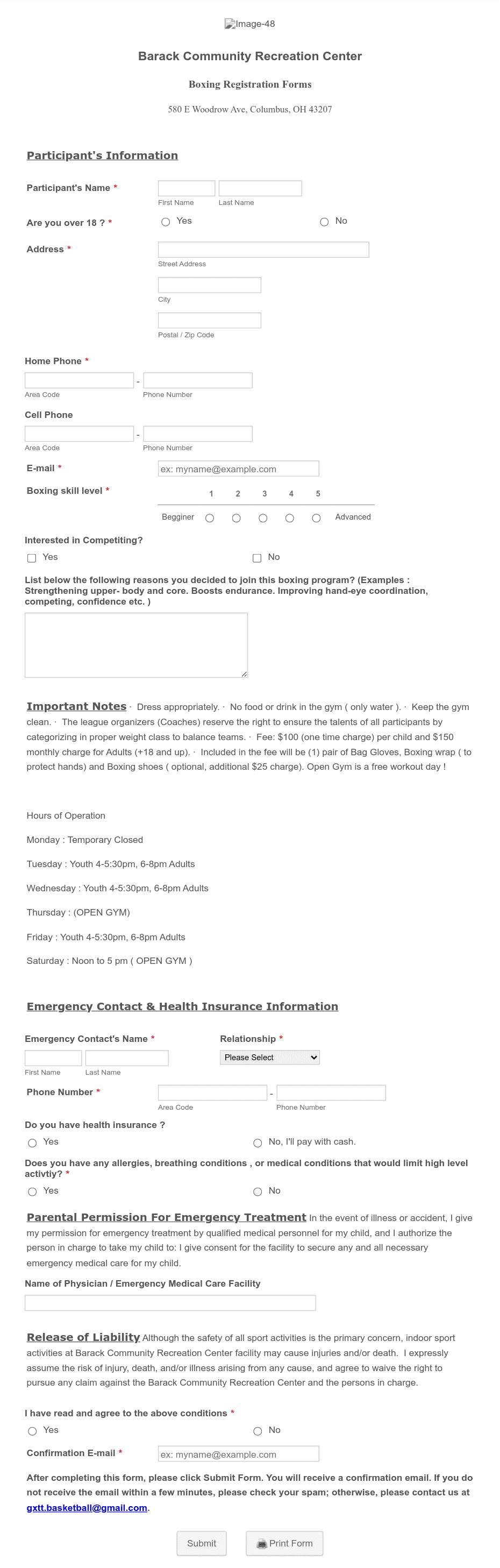 Boxing Registration Form Template | Jotform