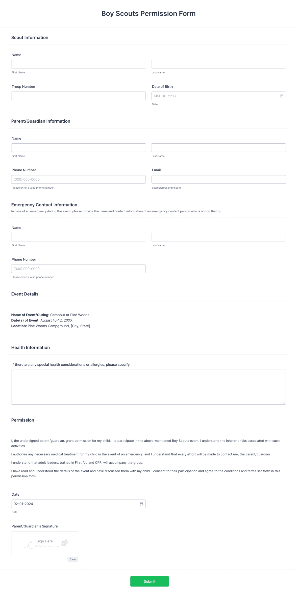 Boy Scouts Permission Form Template | Jotform