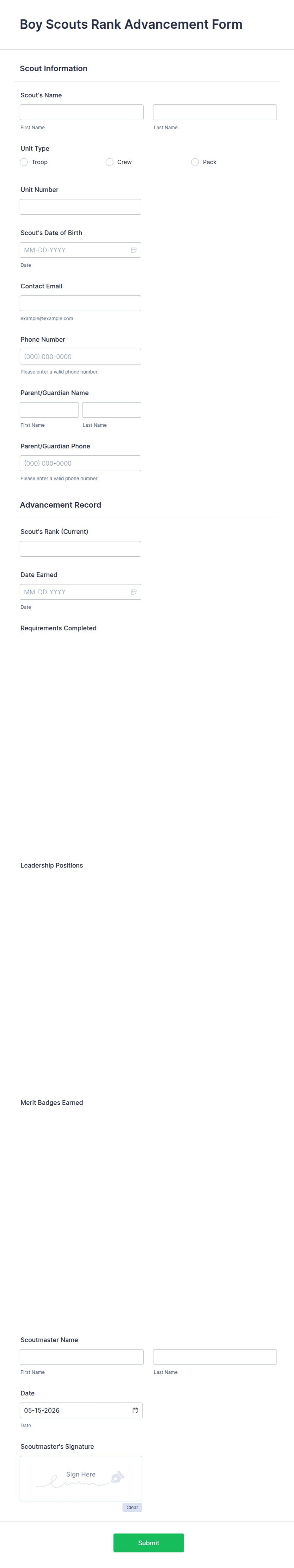 Boy Scouts Rank Advancement Form Template | Jotform