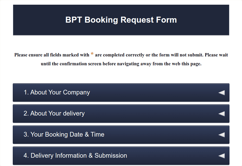 BPT Booking Request Form Template | Jotform