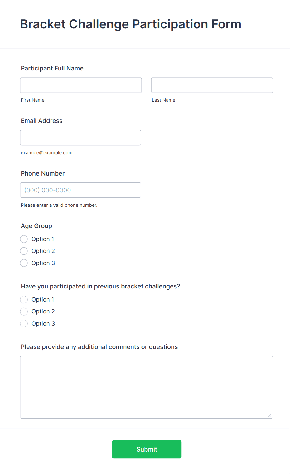 Bracket Challenge Participation Form Template | Jotform