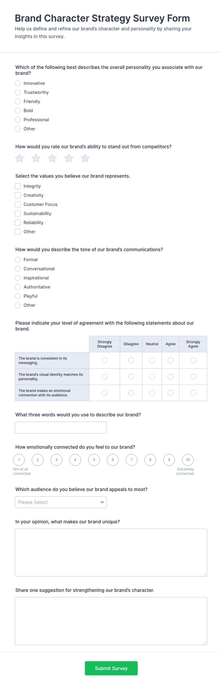 Brand Character Strategy Survey Form Template | Jotform