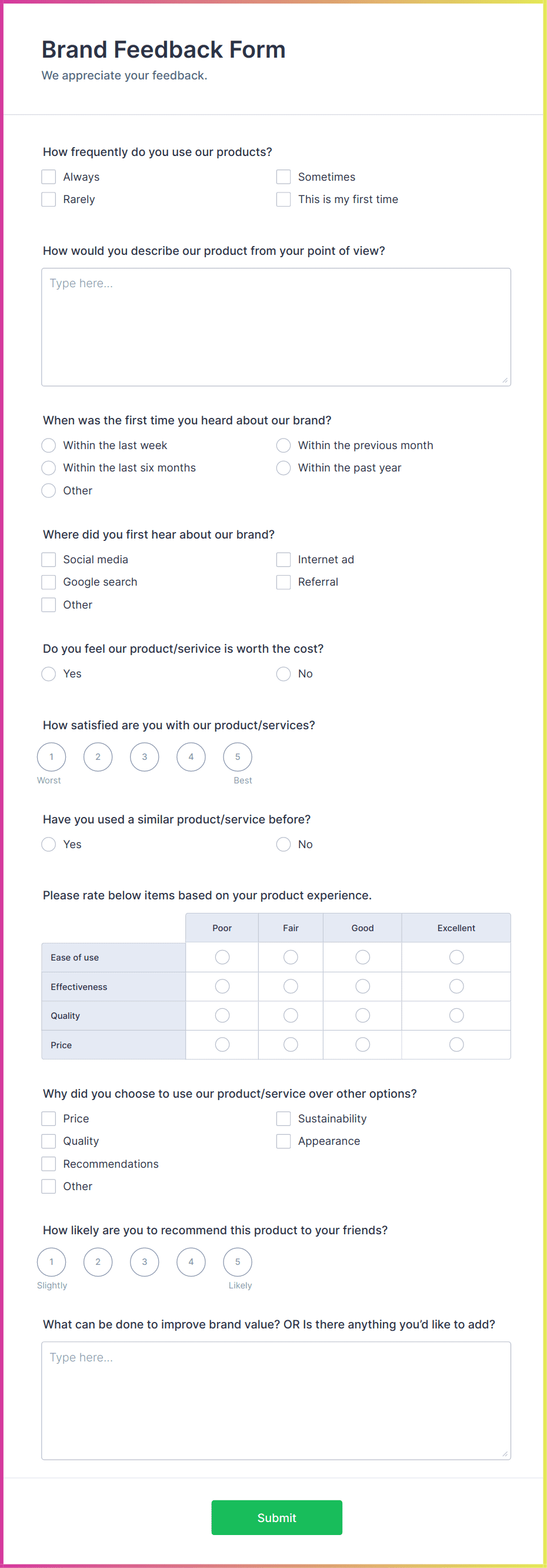 Brand Feedback Form Template | Jotform
