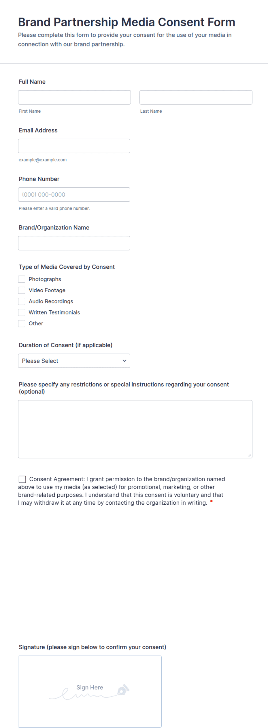Brand Partnership Media Consent Form Template | Jotform