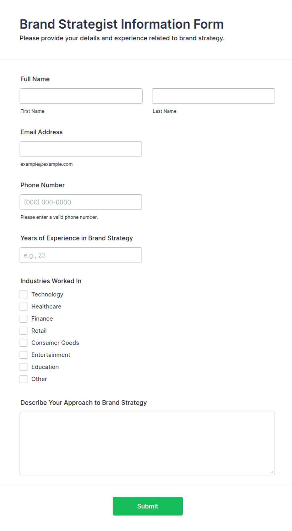Brand Strategist Information Form Template | Jotform
