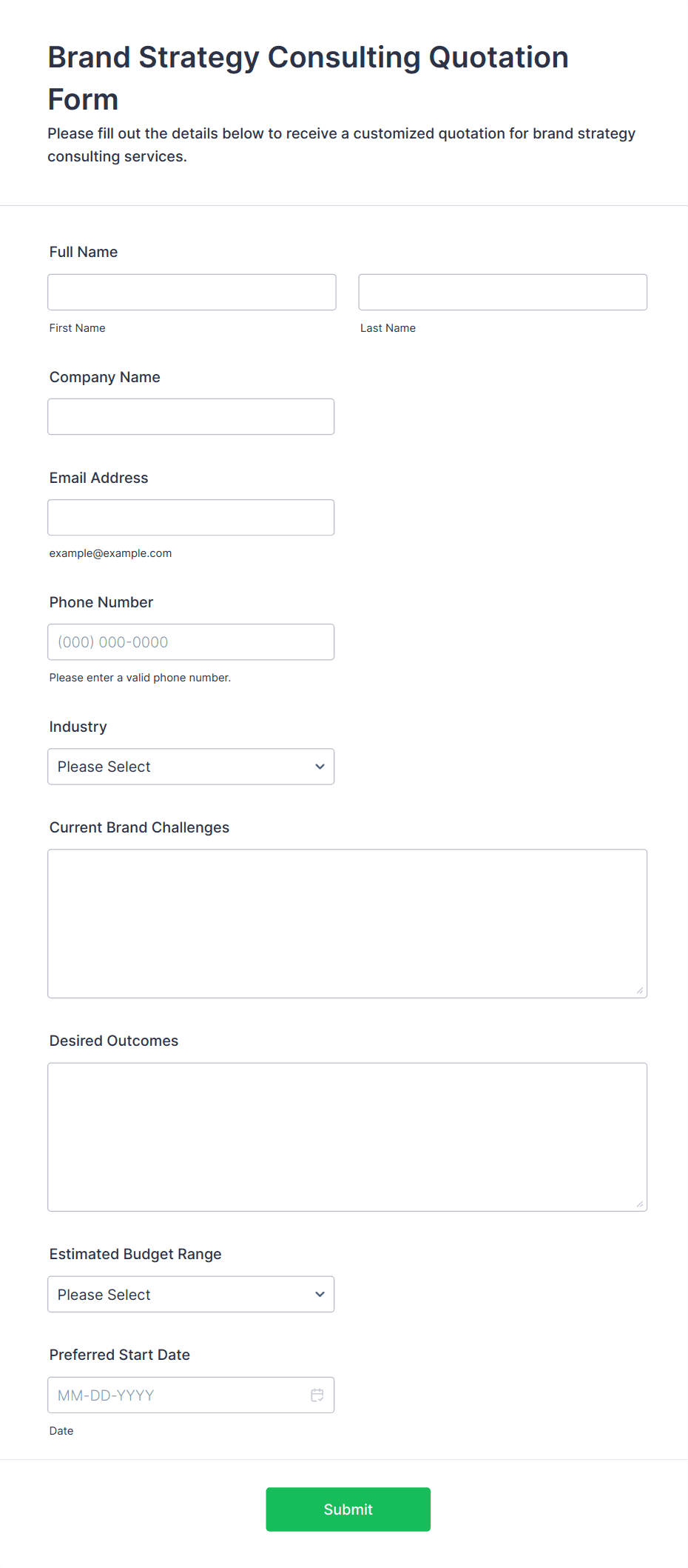 Brand Strategy Consulting Quotation Form Template | Jotform