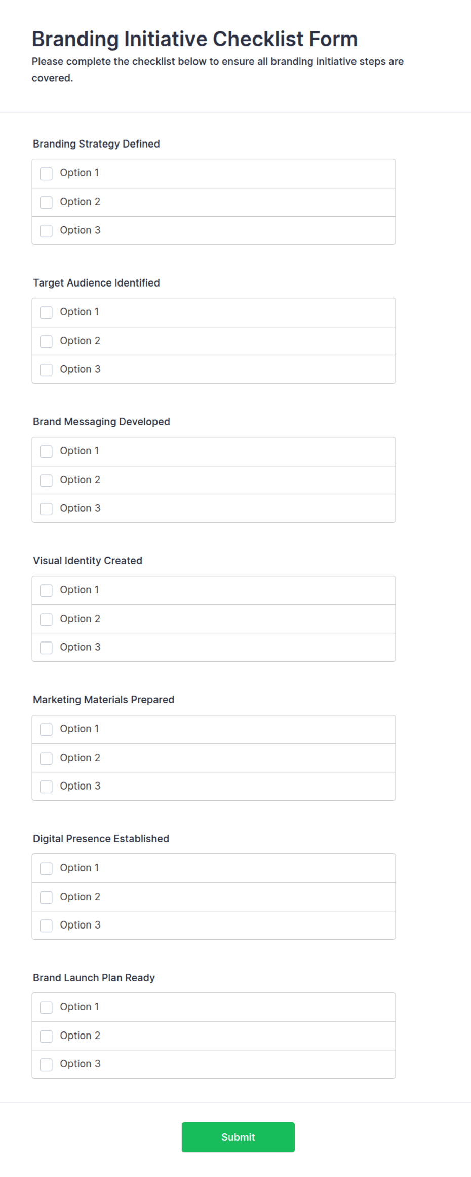 Branding Initiative Checklist Form Template | Jotform