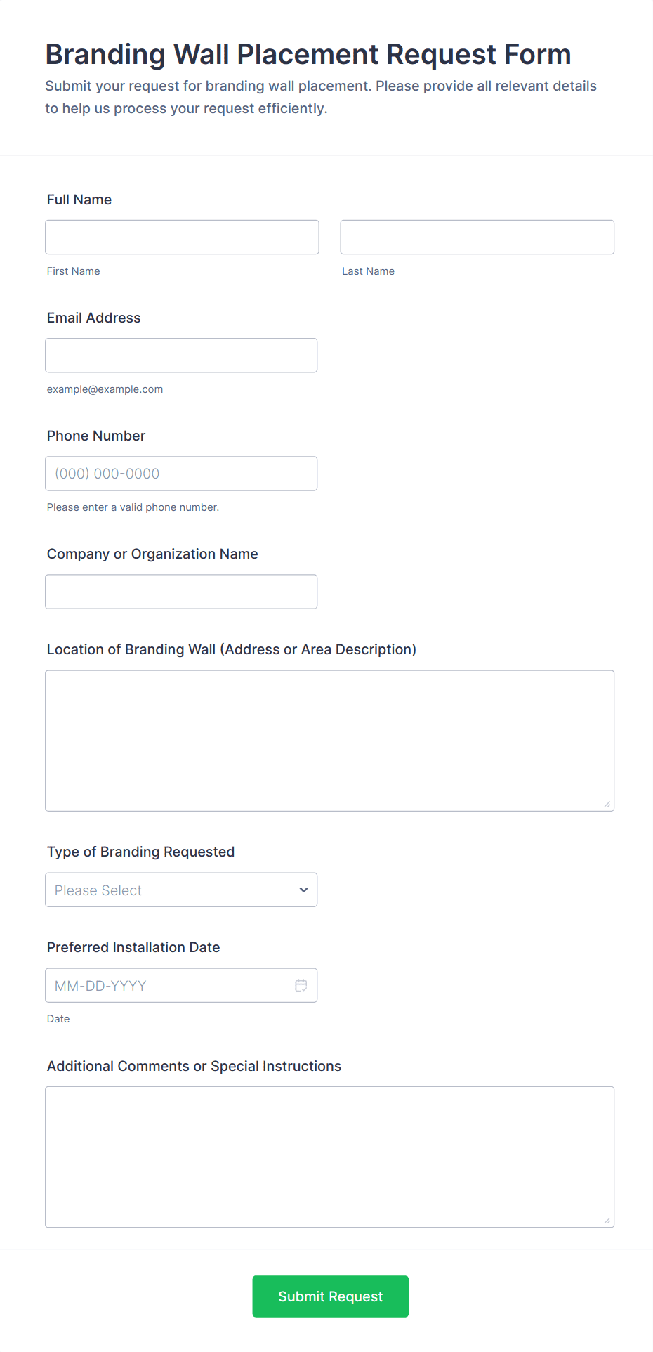 Branding Wall Placement Request Form Template | Jotform
