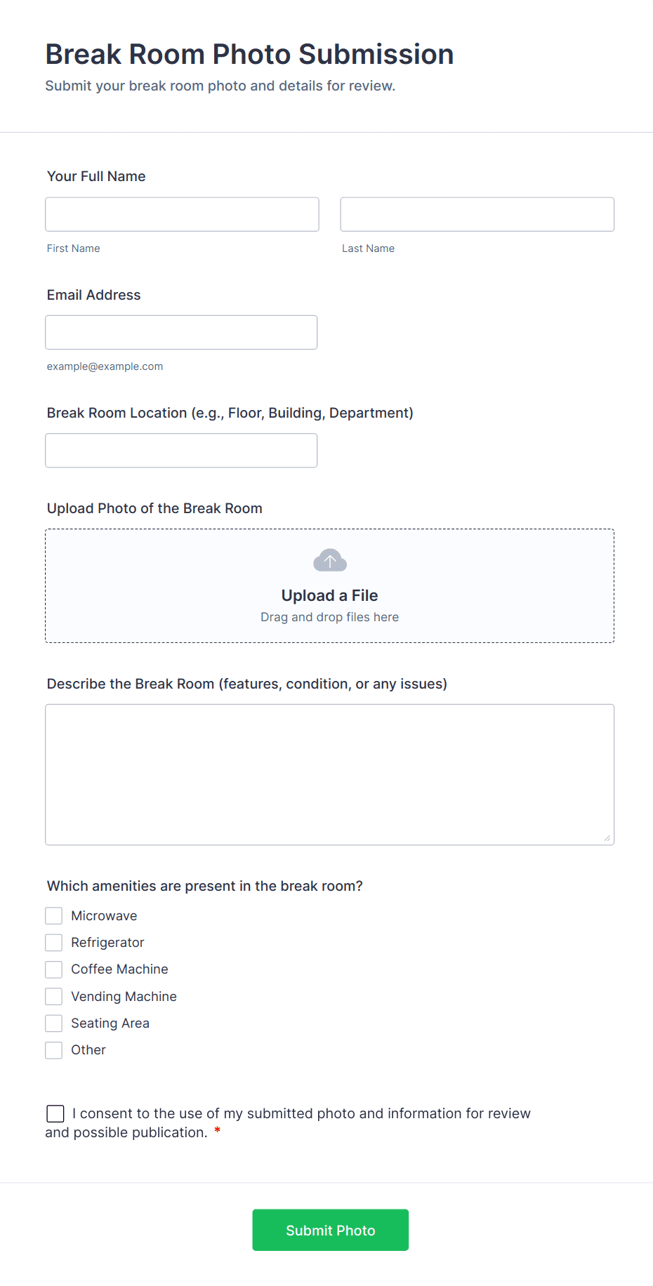 Break Room Photo Submission Form Template | Jotform
