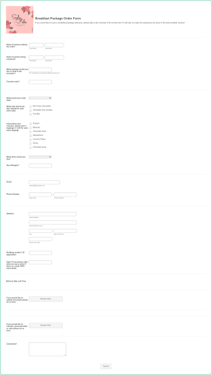 Breakfast Package Order Form Template | Jotform Breakfast Package Order Form Template | Jotform