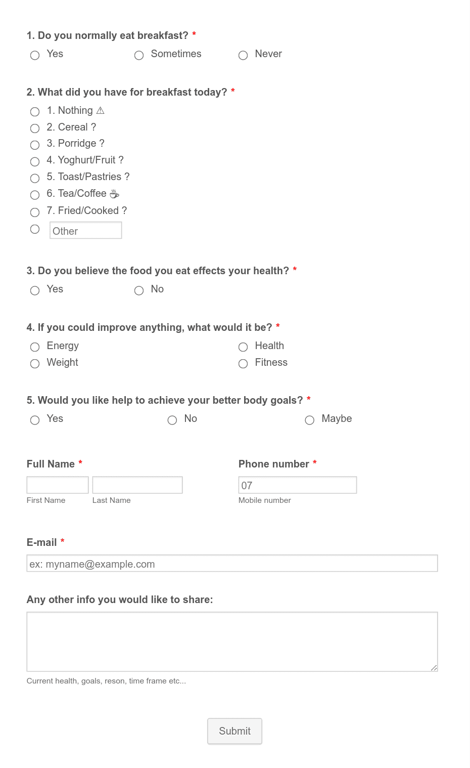Breakfast survey Form Template | Jotform