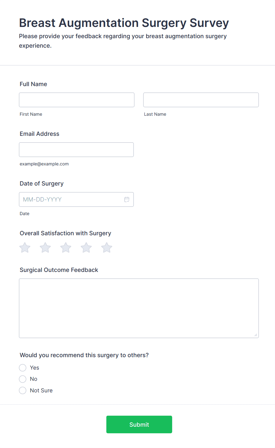 Breast Augmentation Surgery Survey Form Template | Jotform
