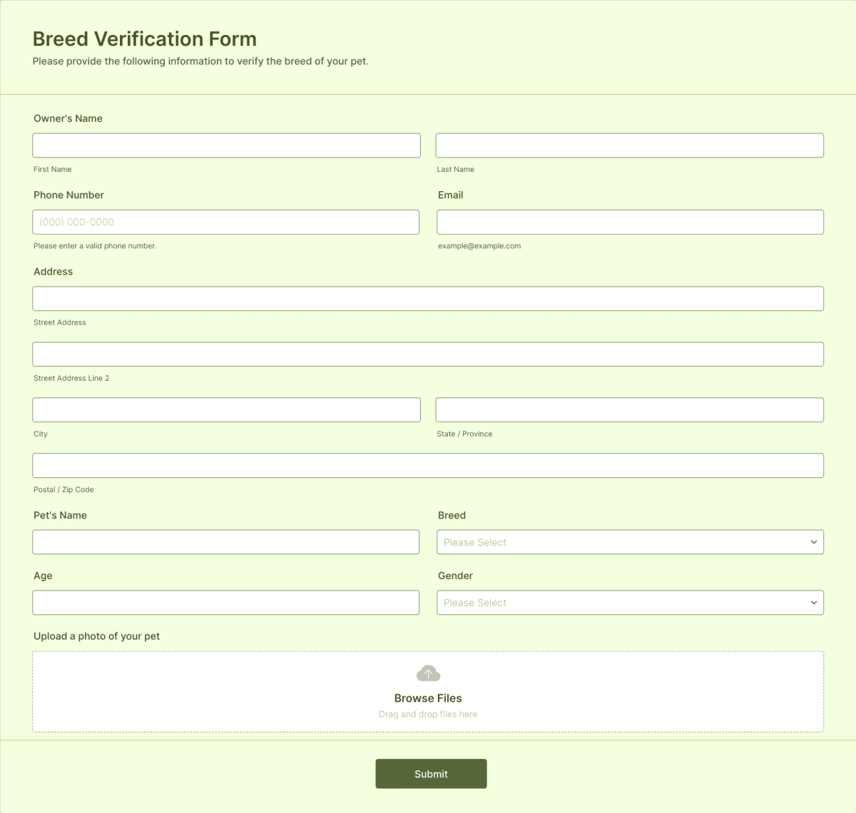Breed Verification Form Template | Jotform