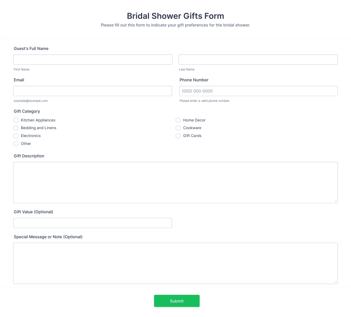Bridal Shower Gifts Form Template | Jotform