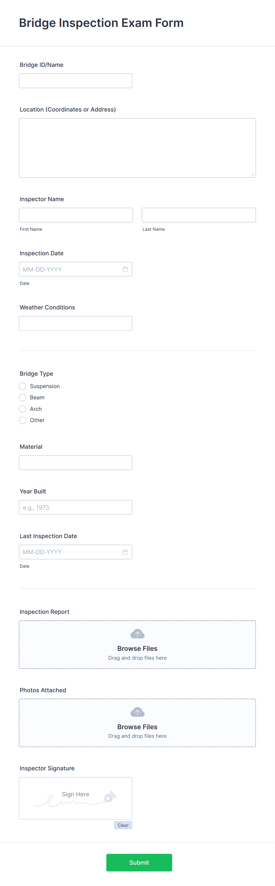 Bridge Inspection Exam Form Template | Jotform
