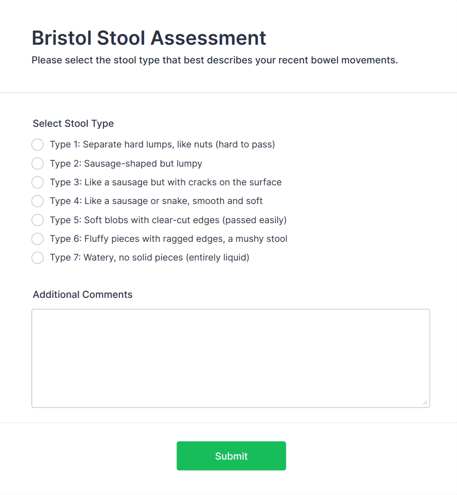 Bristol Stool Assessment Form Template | Jotform