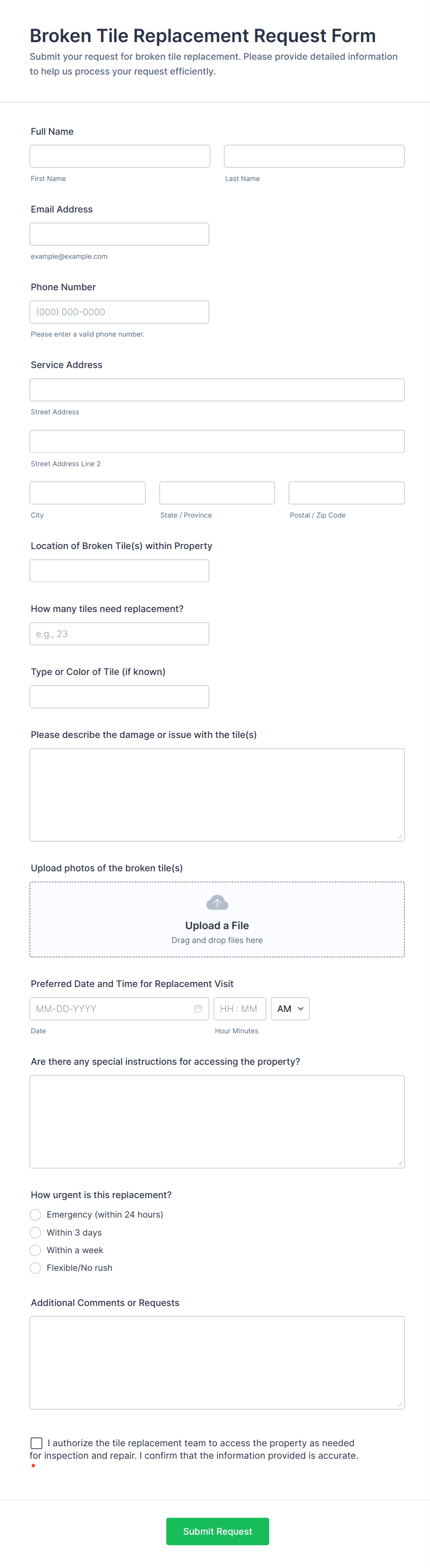 Broken Tile Replacement Request Form Template | Jotform