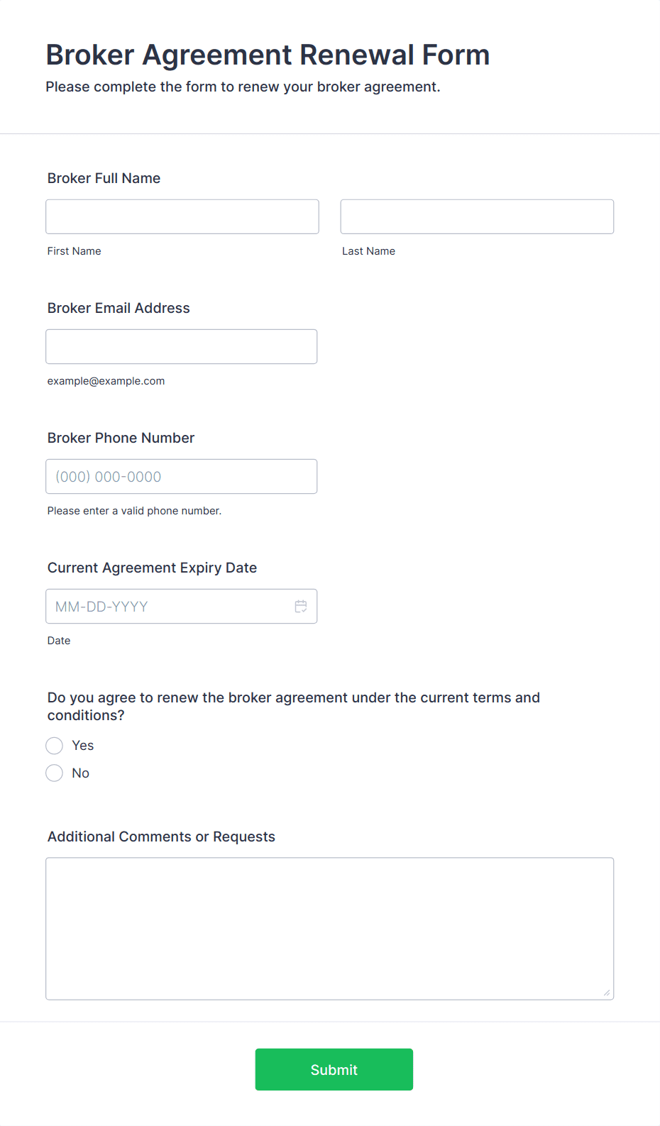 Broker Agreement Renewal Form Template | Jotform