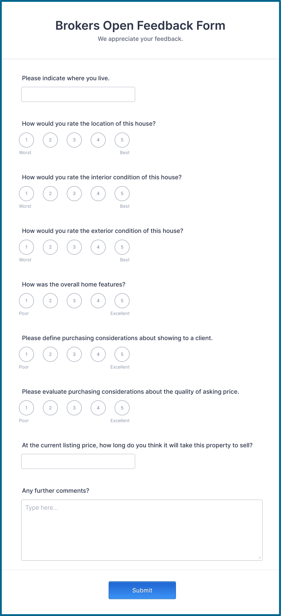 Brokers Open Feedback Form Template | Jotform