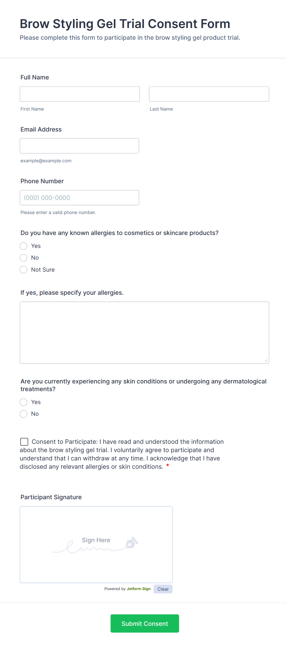 Brow Styling Gel Trial Consent Form Template | Jotform
