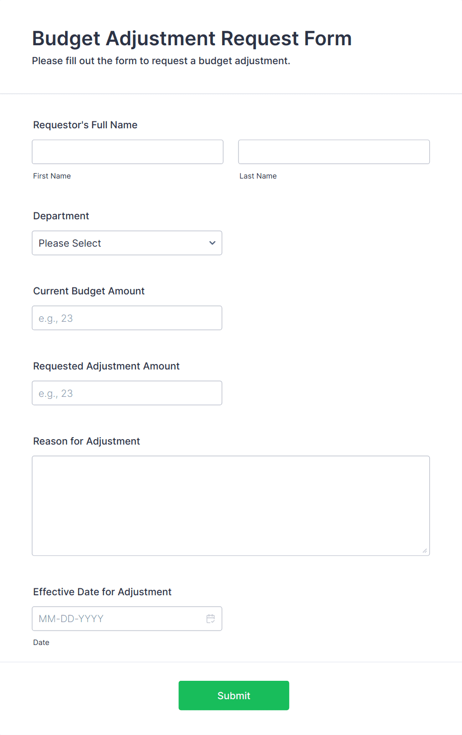 Budget Adjustment Request Form Template | Jotform