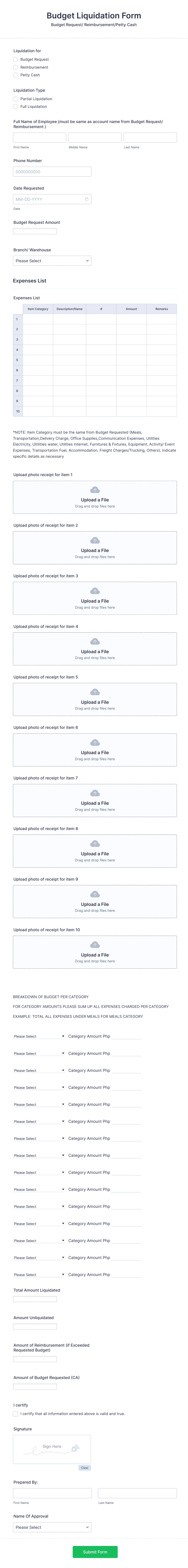 Budget Liquidation Form Template | Jotform