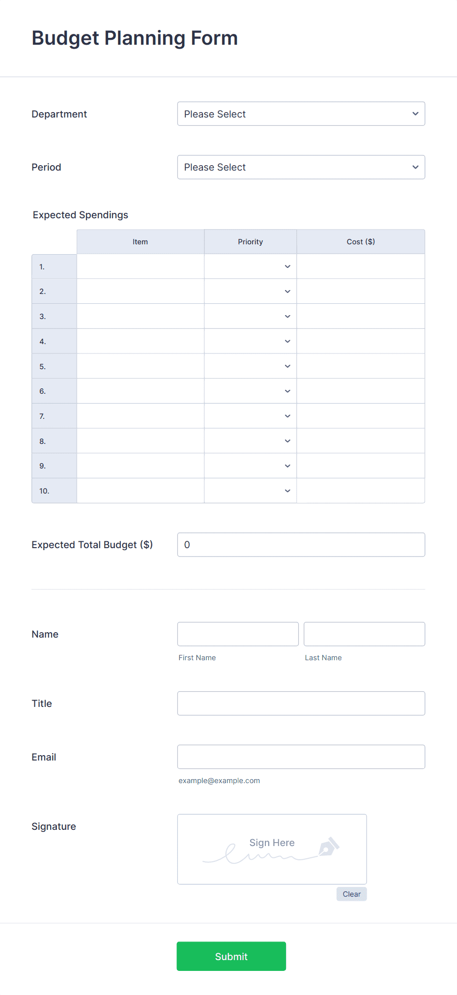 Budget Planning Form Template | Jotform